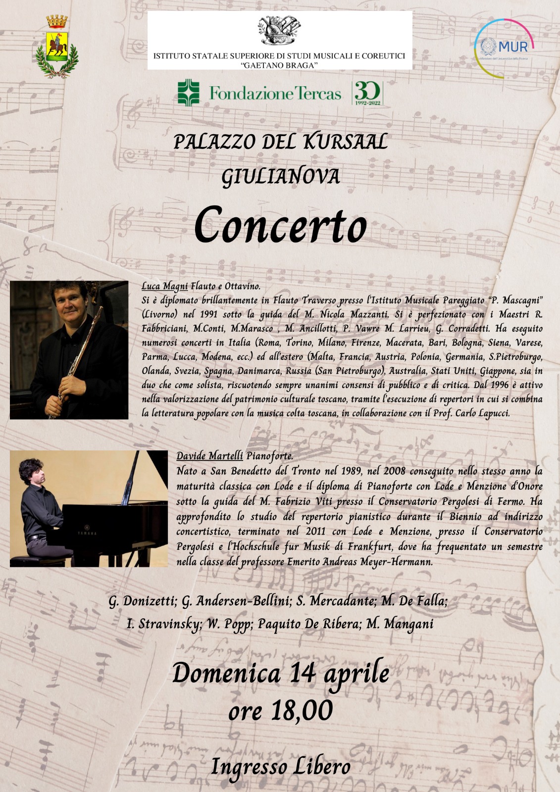 Cocerto a cura del Conservatorio "Gaetano Braga": Luca Magni, flauto, e ...